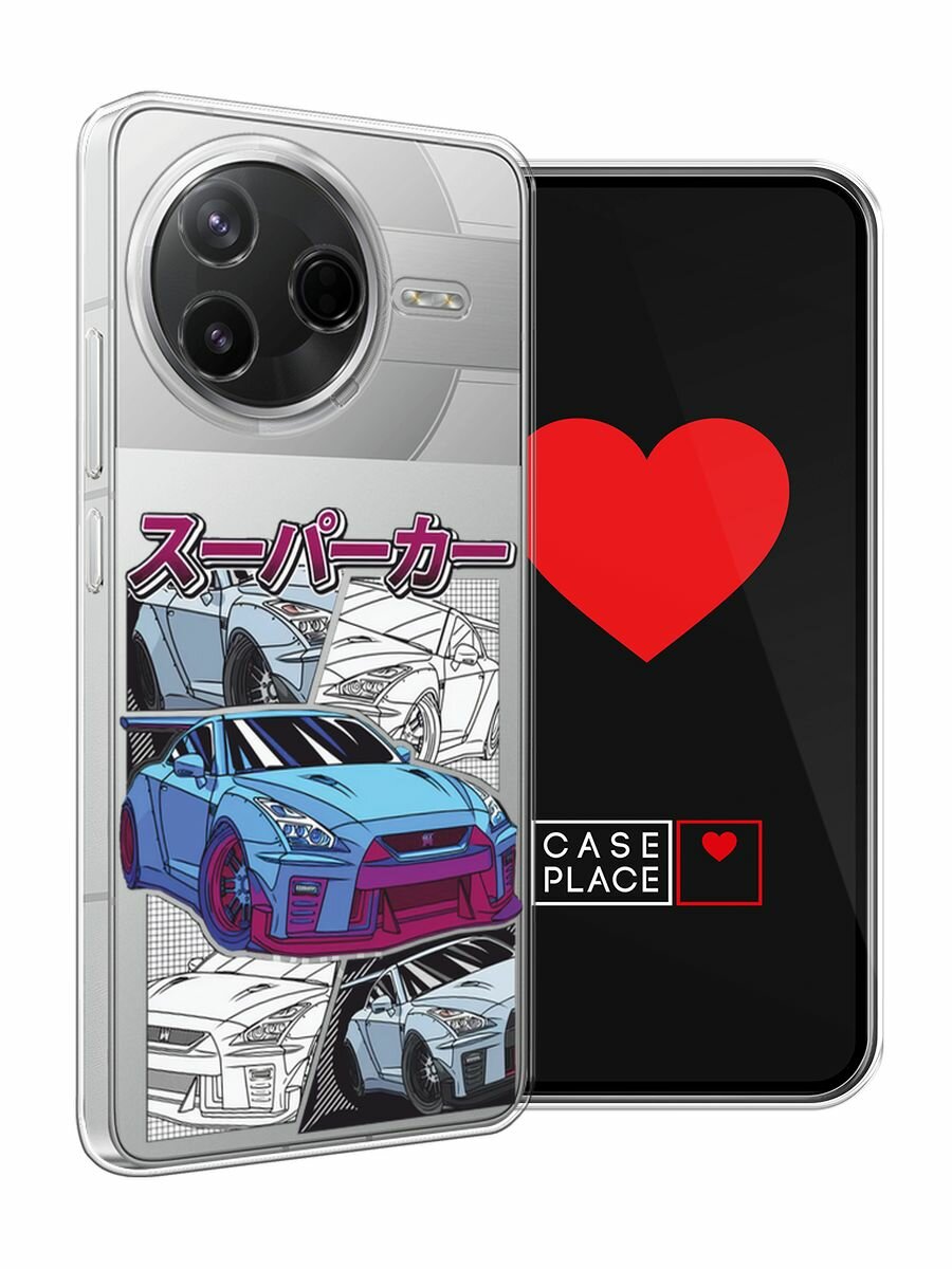Чехол на Poco F7 Pro / Поко F7 Про с принтом "JDM коллаж", прозрачный — фото 1