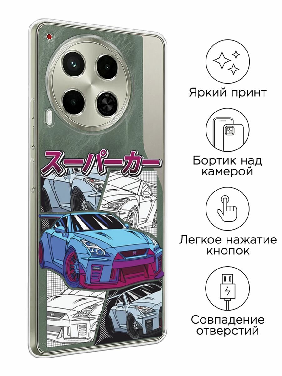 Чехол на Tecno Camon 30 5G / Текно Камон 30 5G с принтом "JDM коллаж", прозрачный — фото 1