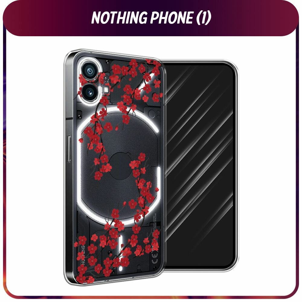 Чехол на Nothing Phone 1 / Нафинг Фон 1 с принтом "Красная сакура", прозрачный