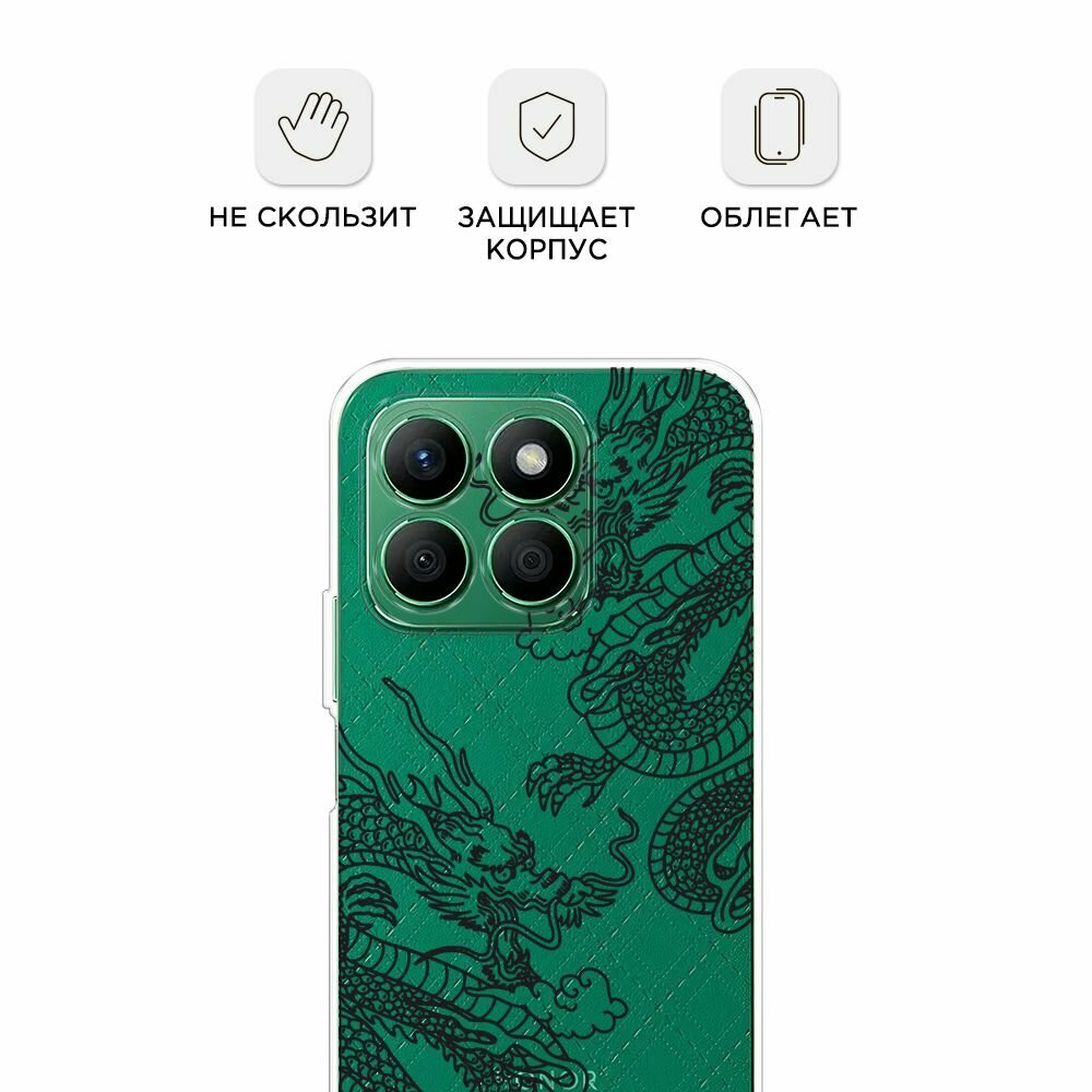 Чехол на Honor X8B / Хонор X8B с принтом "Два китайских дракона", прозрачный — фото 1