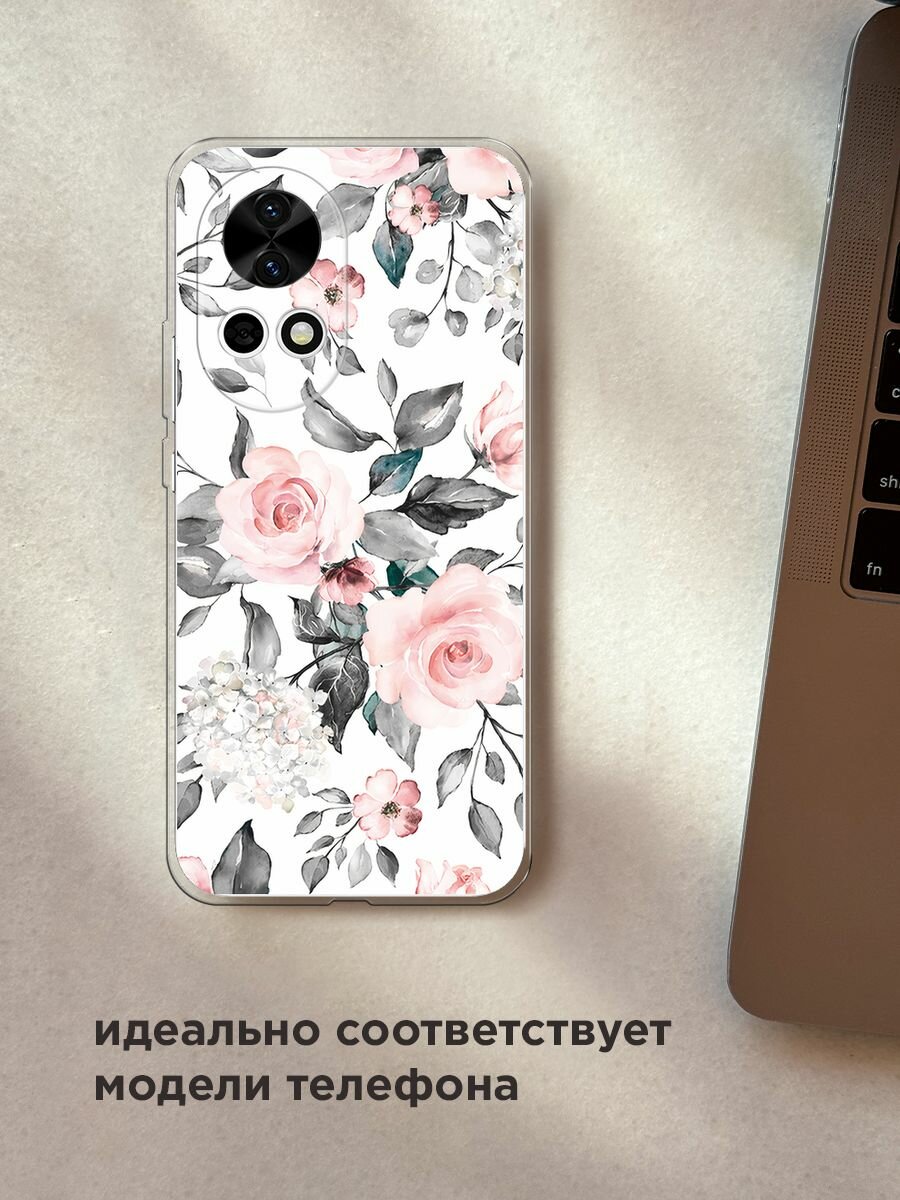 Чехол на Huawei Nova 12/Nova13 / Хуавей Нова 12/Нова 13 с принтом "Розы на белом" — фото 1