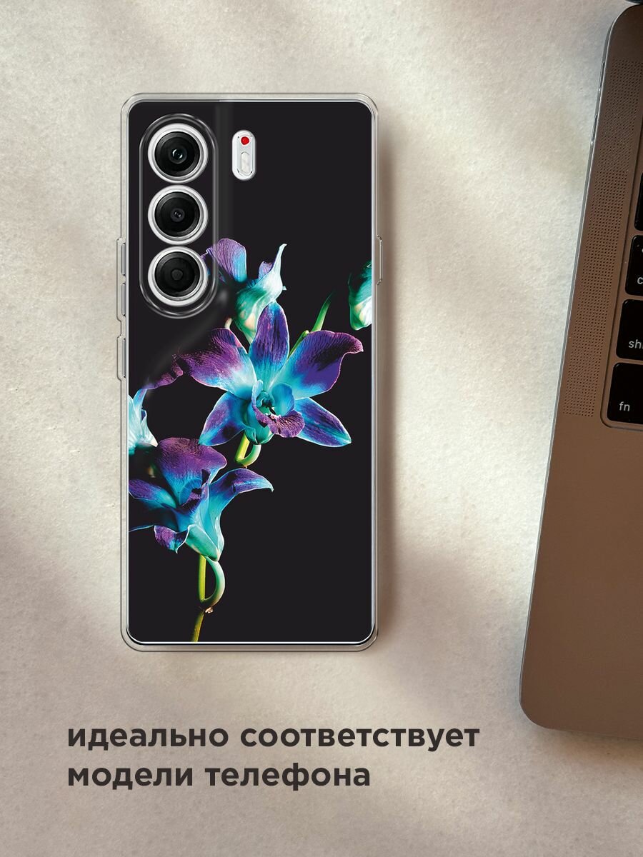 Чехол на Tecno Camon 40 Pro 5G / Текно Камон 40 Про 5G с принтом "Синий цветок на черном" — фото 1