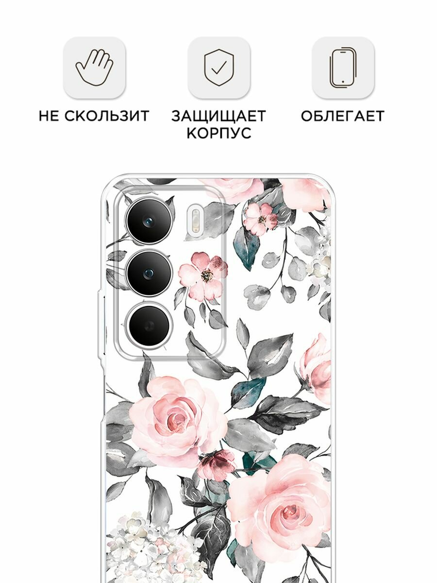 Силиконовый чехол на Realme C71/P3 Lite 4G / Реалми С71/P3 Лайт 4G с принтом "Розы на белом" — фото 1