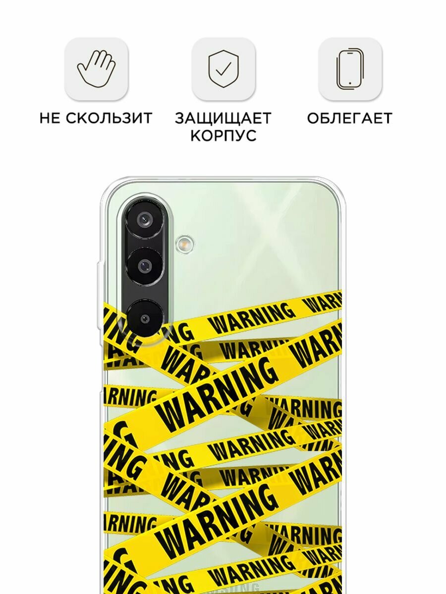 Чехол на Samsung Galaxy M16 / Самсунг Галакси М16 с принтом "Warning!", прозрачный — фото 1