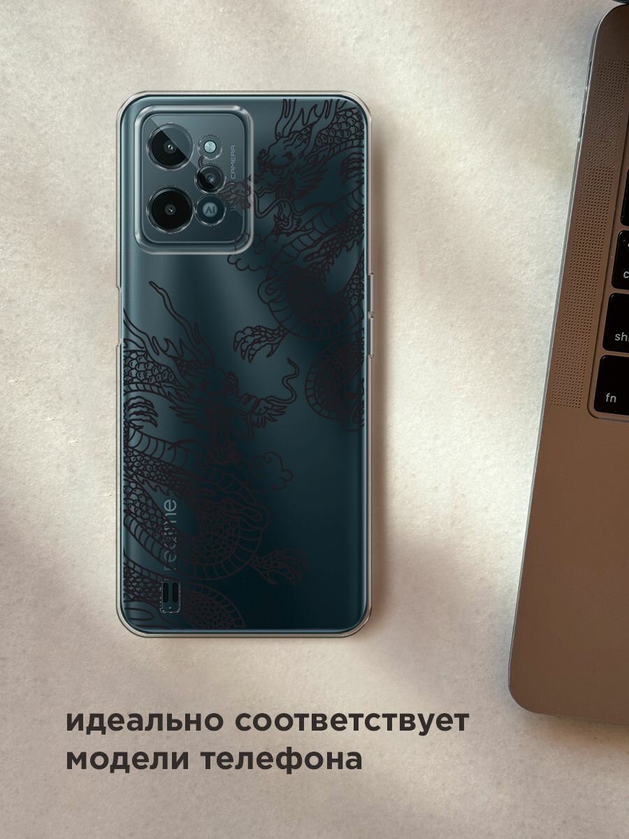 Чехол на Realme C31 / Реалми C31 с принтом "Два китайских дракона", прозрачный — фото 1