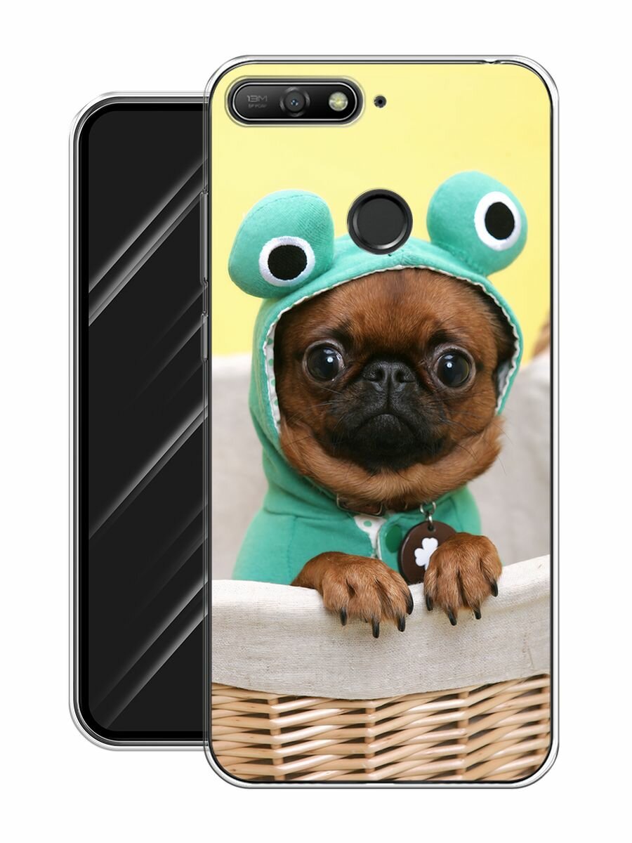 Чехол на Honor 7C/7A Pro/Huawei Y6 Prime 2018 / Хонор 7С/7А Про/Хуавей Y6 Prime 2018 с принтом "Собачка в шапке лягушки" — фото 1