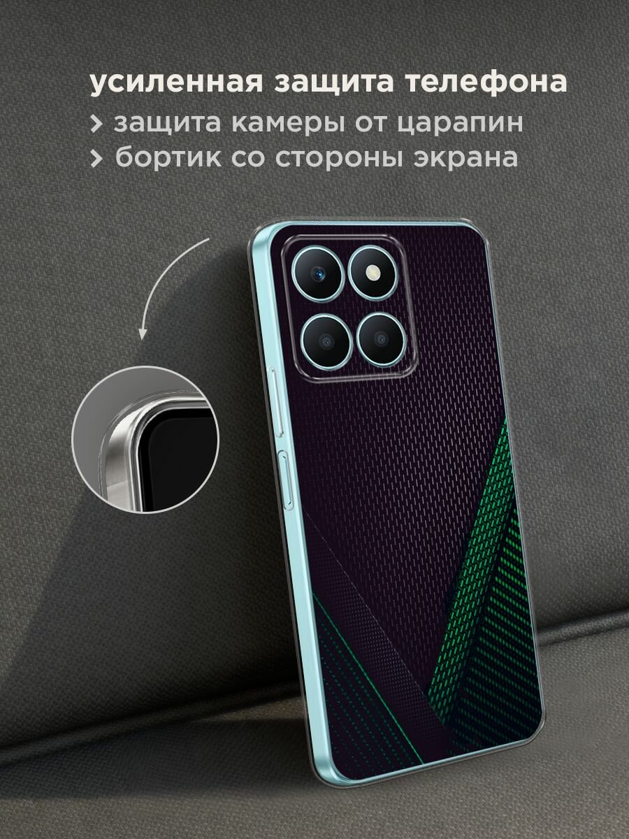 Силиконовый чехол на Honor X6A / Хонор X6A с принтом "Зеленый карбон" — фото 1