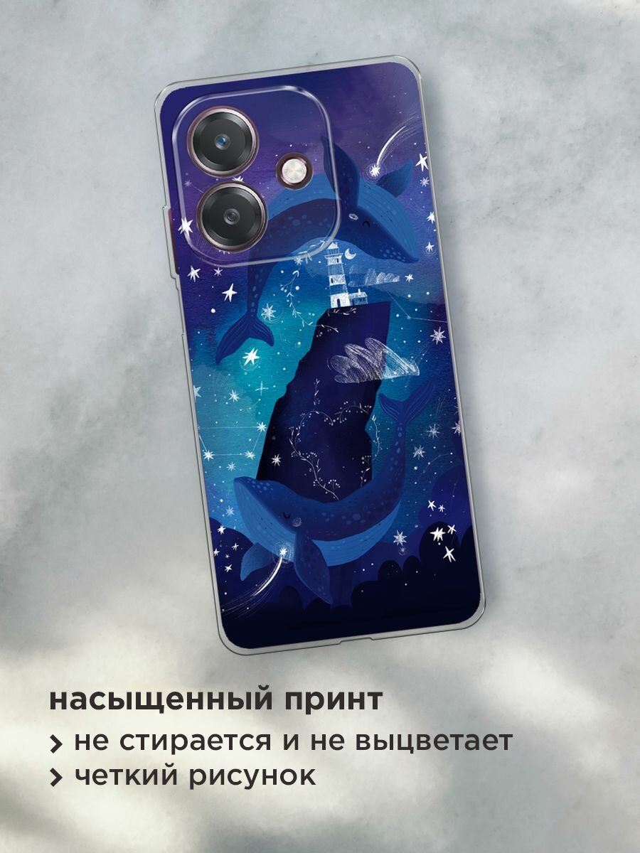Силиконовый чехол на Oppo A3/A3x / Оппо А3/A3x с принтом "Ночные киты" — фото 1