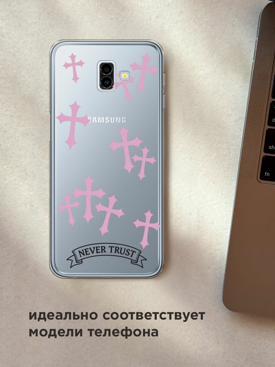 Чехол на Samsung Galaxy J6 + / Самсунг Галакси J6 Плюс 2018 с принтом "Розовые кресты", прозрачный — фото 1