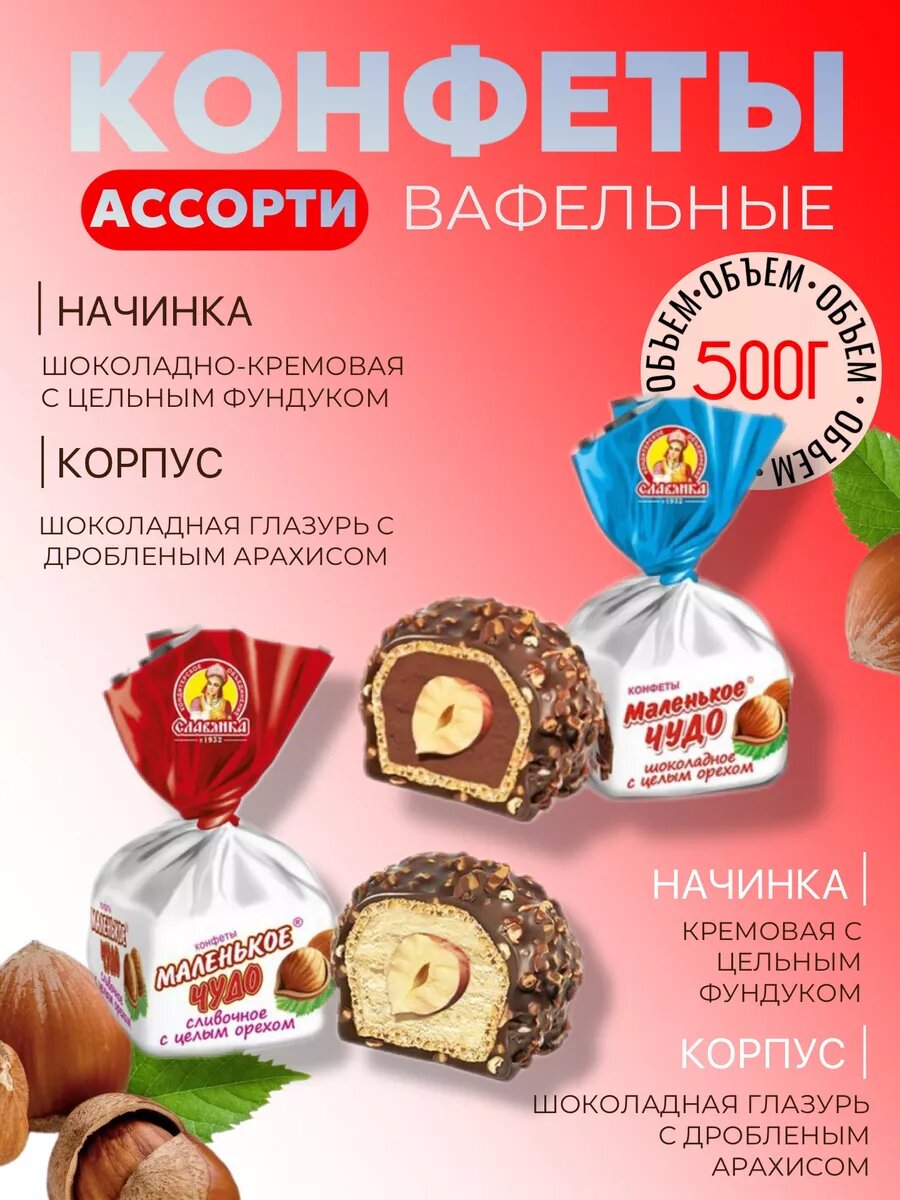 Конфеты вафельные "Маленькое чудо" Ассорти 500г