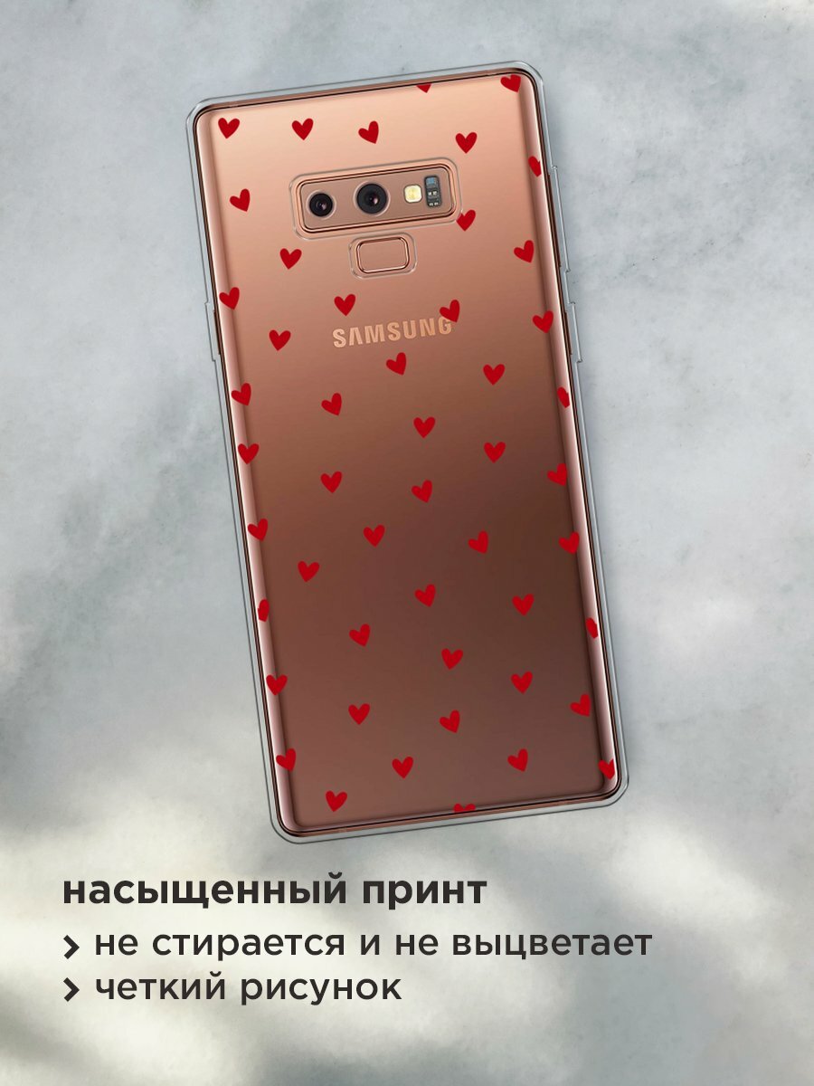 Чехол на Samsung Galaxy Note 9 / Самсунг Галакси Нот 9 с принтом "Red hearts", прозрачный — фото 1