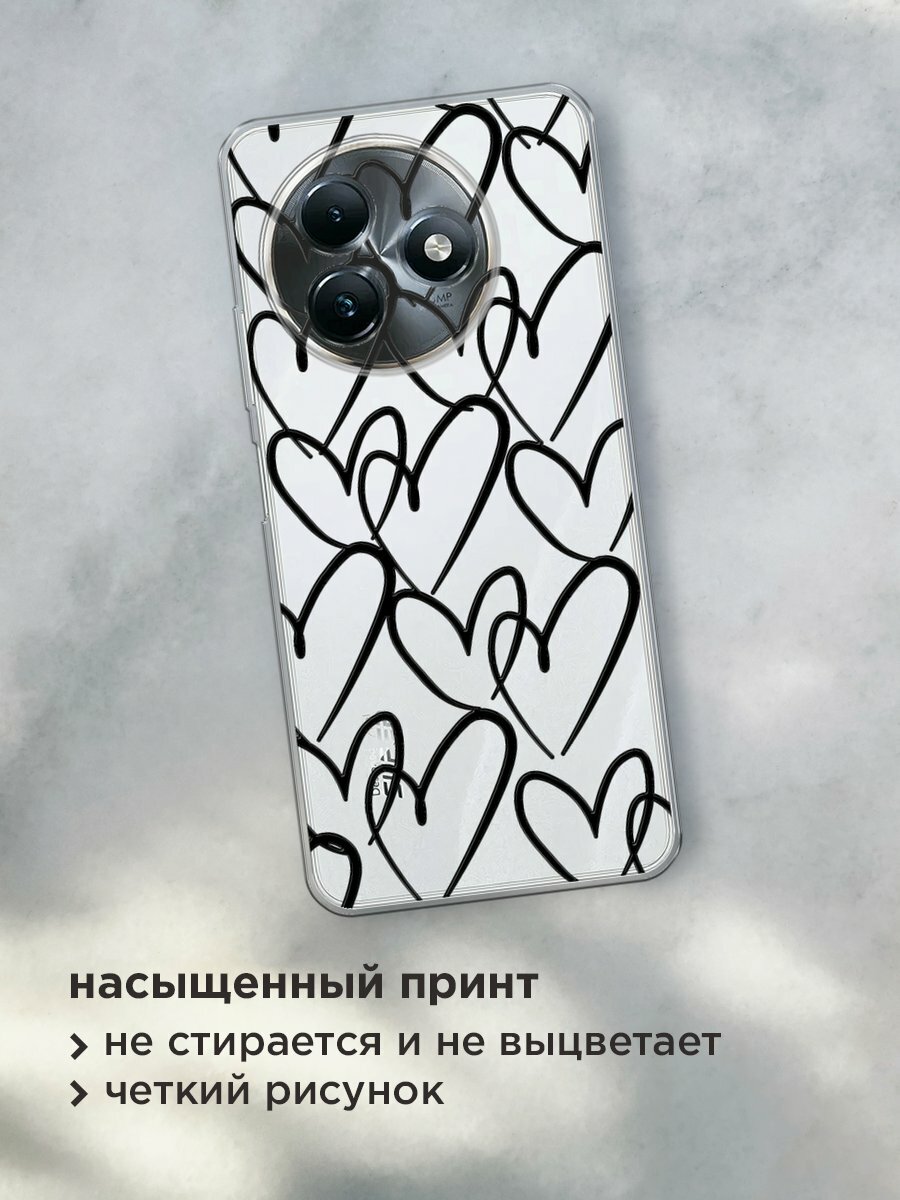 Чехол на Itel S24 / Ител S24 с принтом "Hearts doodle black 1" — фото 1