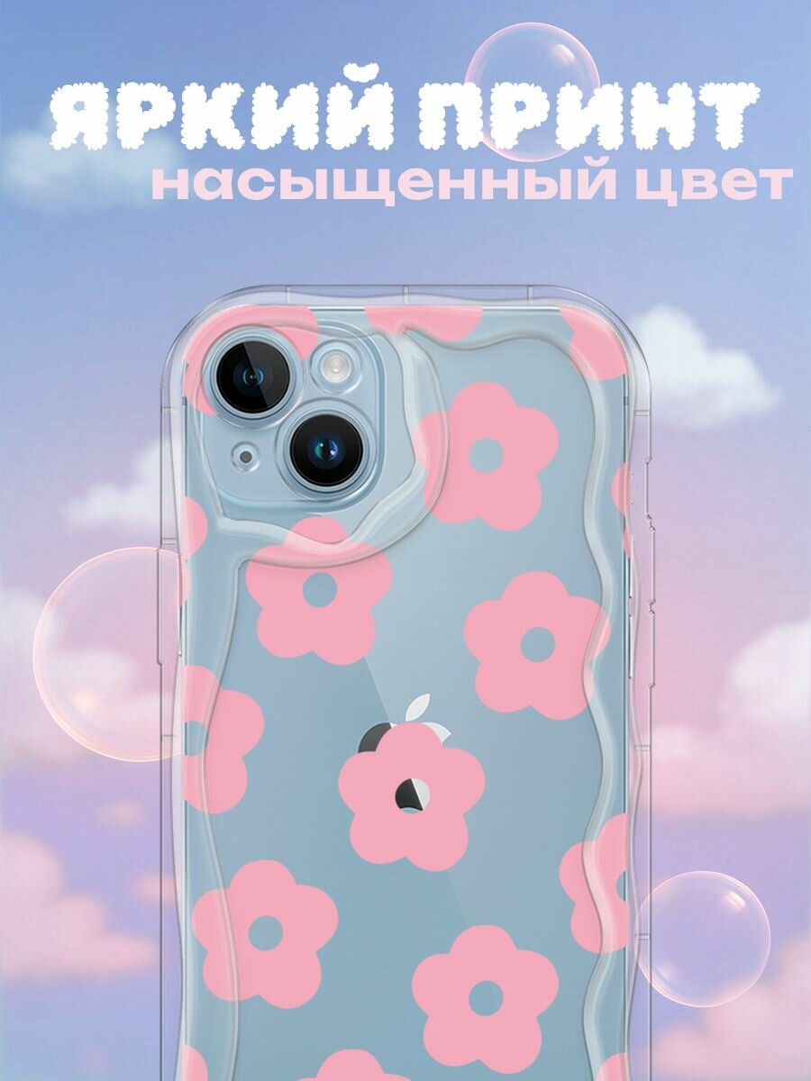 Чехол на Apple iPhone 14 / Айфон 14 с принтом "Цветы розовые паттерн" — фото 1