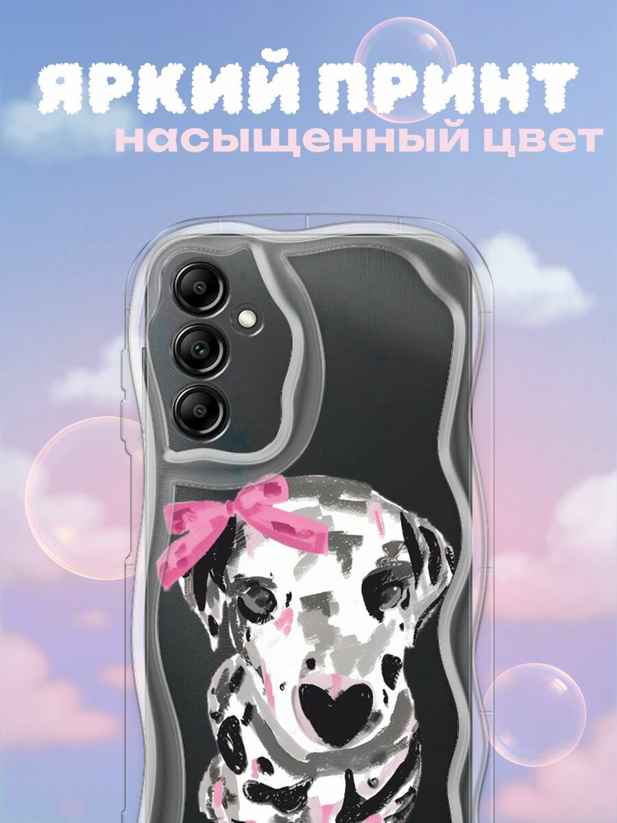 Чехол на Samsung Galaxy A15 / Самсунг А15 с принтом "Далматинец с бантиком 3" — фото 1
