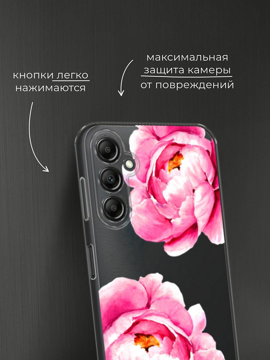 Чехол на Samsung Galaxy A15 / Самсунг А15 с принтом "Open peonies", прозрачный — фото 1