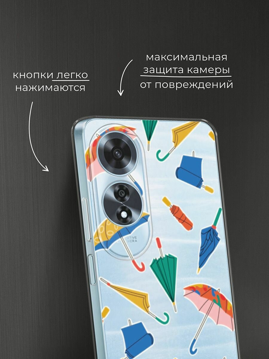 Чехол на Oppo A60 / Оппо А60 с принтом "Зонты паттерн", прозрачный — фото 1