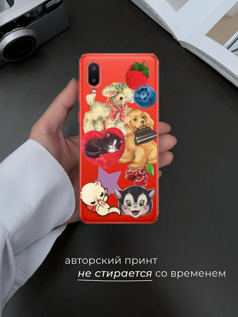 Чехол на Samsung Galaxy A02 / Самсунг Галакси А02 с принтом "Милые стикеры", прозрачный — фото 1