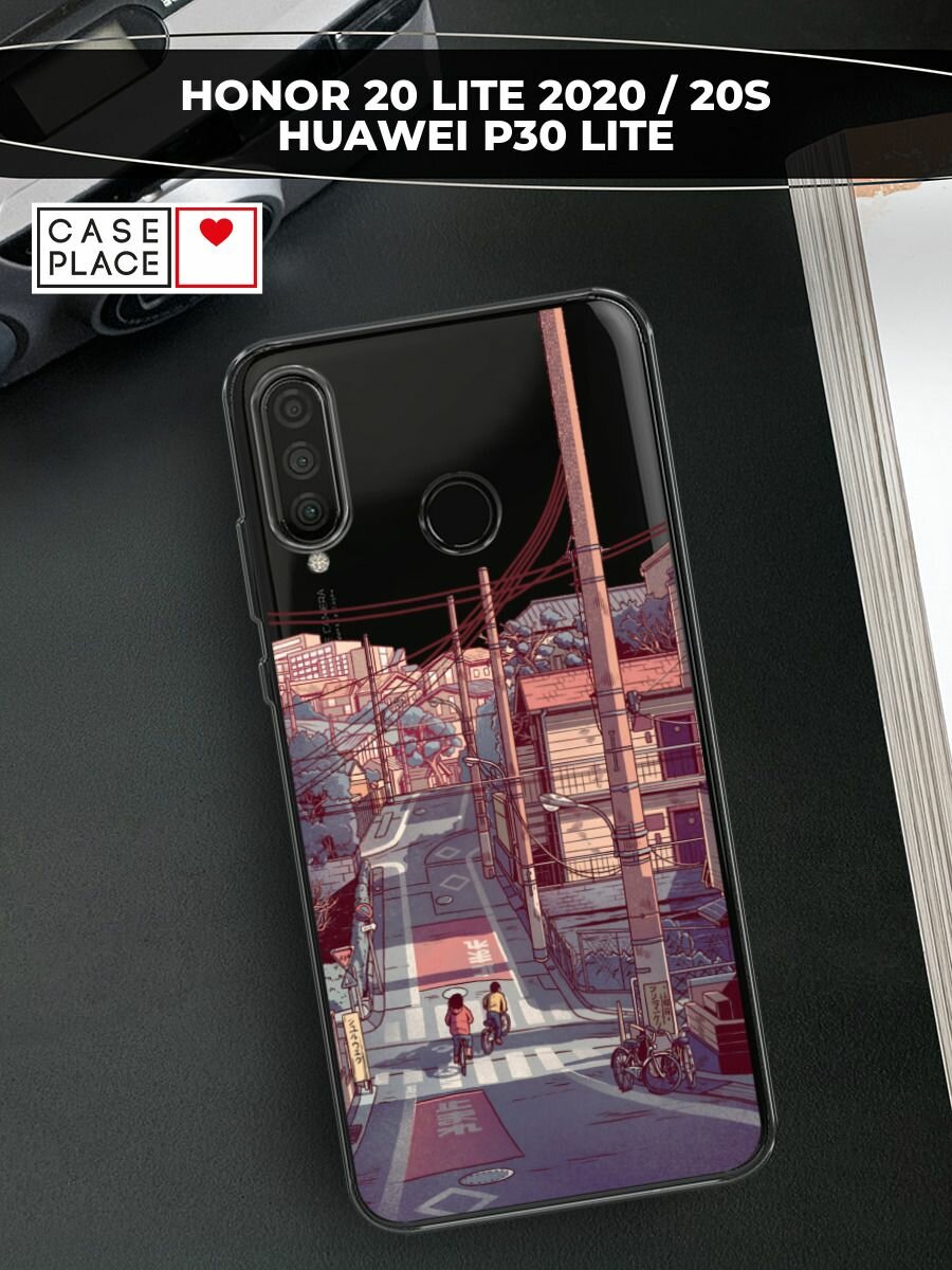 Чехол на Huawei P30 Lite/Honor 20S/20 Lite (2020) / Хуавей P30 Лайт с принтом "Закат на японской улице", прозрачный