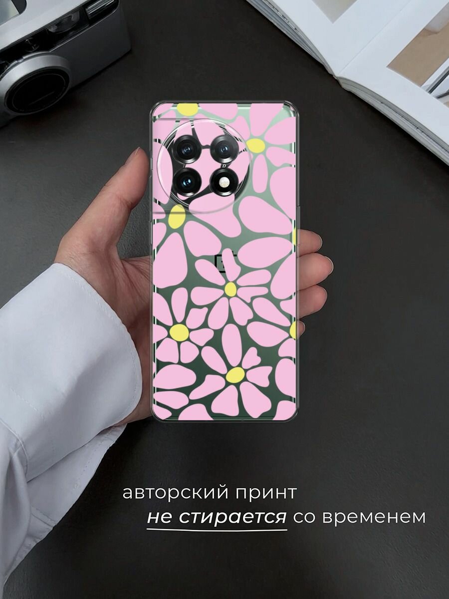 Чехол на OnePlus 11 / Ван Плас 11 с принтом "Розовые лепестки 2", прозрачный — фото 1