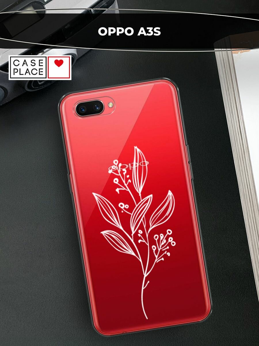 Чехол на Oppo A3s / Oppo A3s с принтом "Ветка с листочками и цветами", прозрачный
