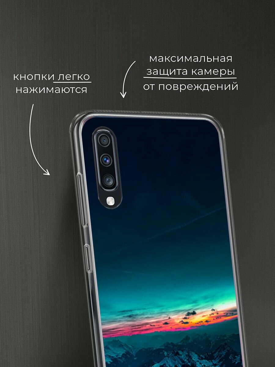 Чехол на Samsung Galaxy A70 / Самсунг Галакси А70 с принтом "Закат в горах" — фото 1