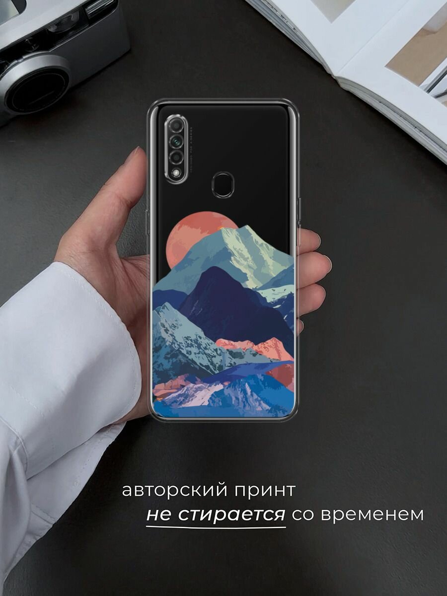 Чехол на Oppo A31 / Оппо А31 с принтом "Закат в снежных горах", прозрачный — фото 1