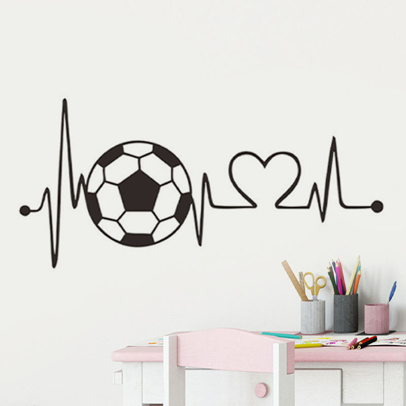 Наклейки на стену с футбольным сердцебиением и дизайном футбола и любви, самоклеящиеся виниловые обои, креативные спортивные настенные наклейки для детской спальни, гостиной, кабинета и домашнего декора