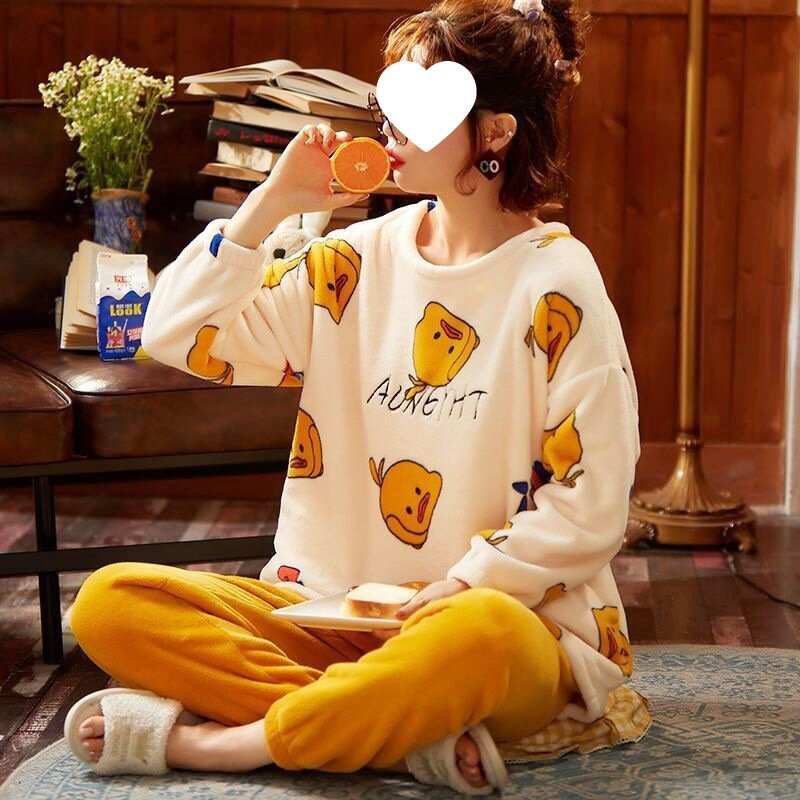 Пижама женская осенне-зимняя, коралловый флис, утолщенная и бархатистая фланель, теплый свитер, можно носить как домашнюю одежду зимой, weight,65-75kg