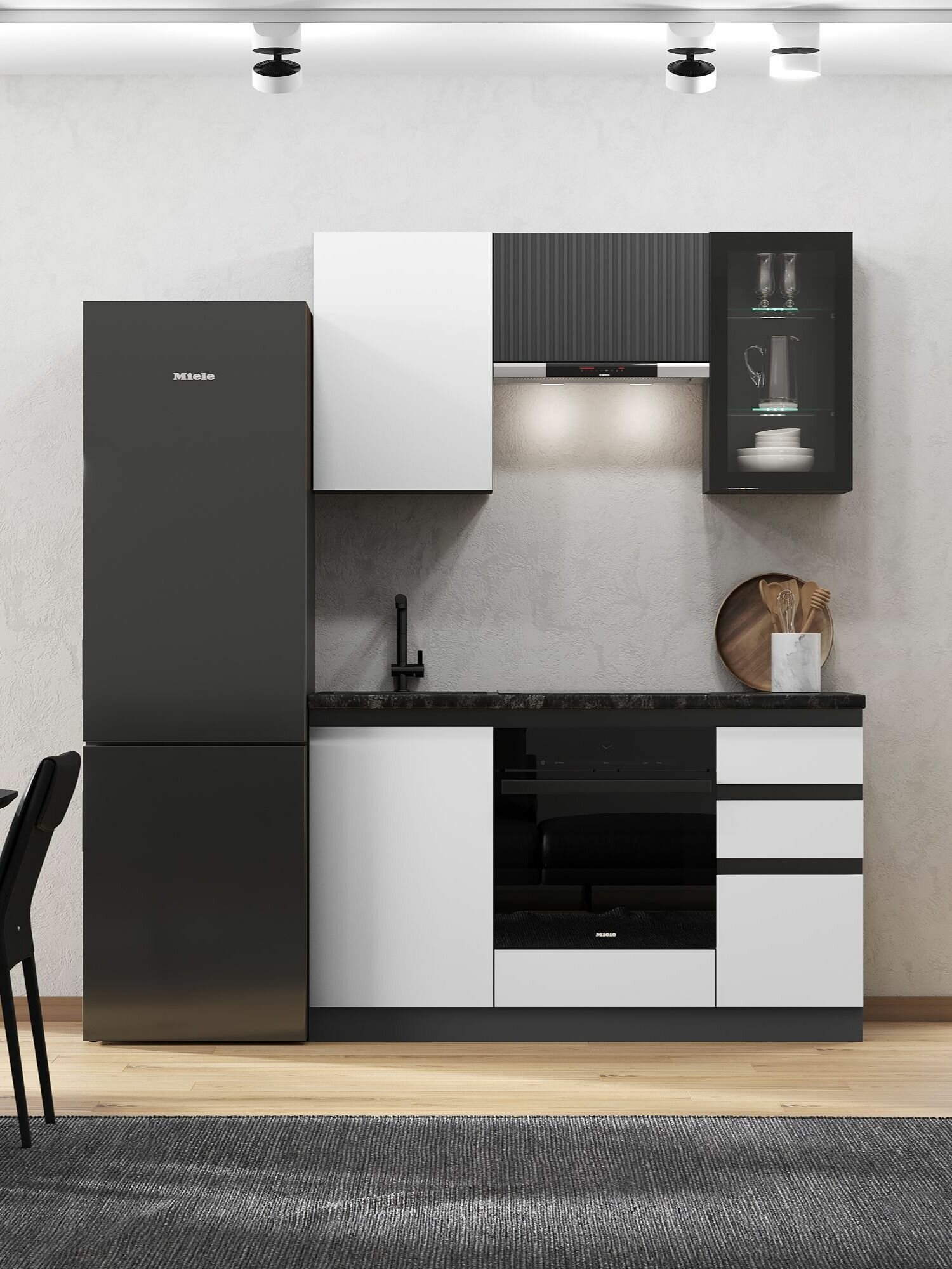 Кухонный гарнитур Техно-6 1,5м белый снег/графит со столешницей миф