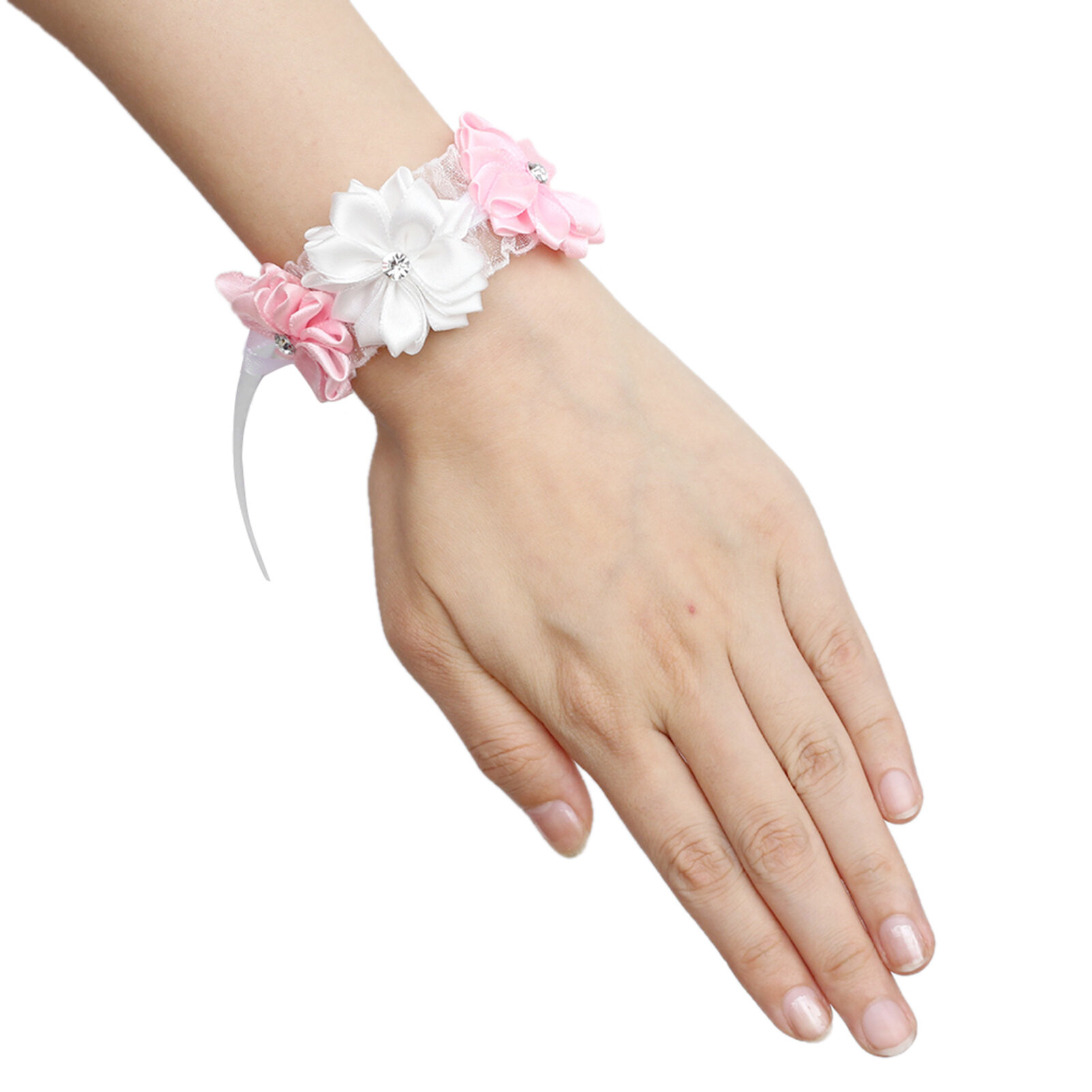 6 шт. красивая невеста подружки невесты имитация ленты на запястье цветок свадебные украшения аксессуары (розовый белый)