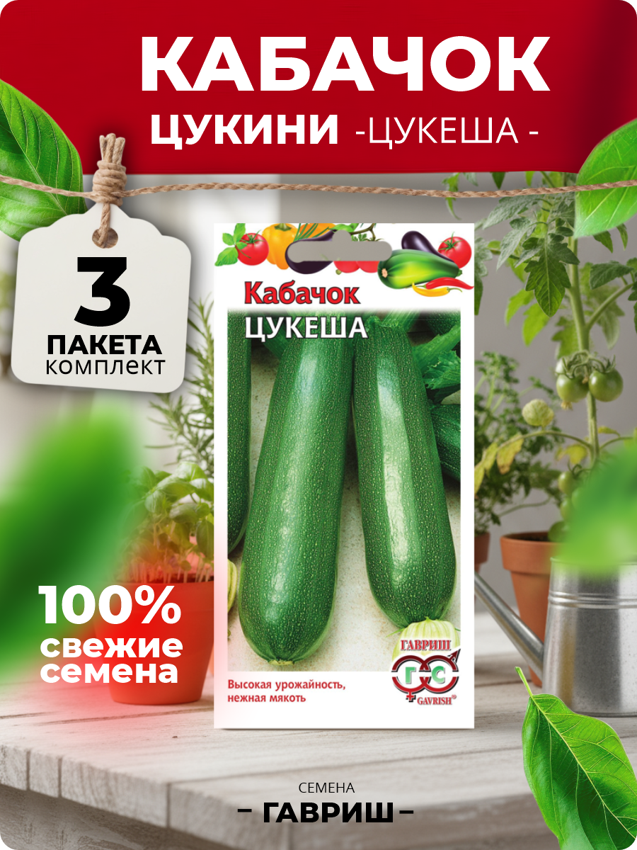 Семена кабачков для балкона, для посадки набор 3 пакета Цукеша 2 г (Гавриш)