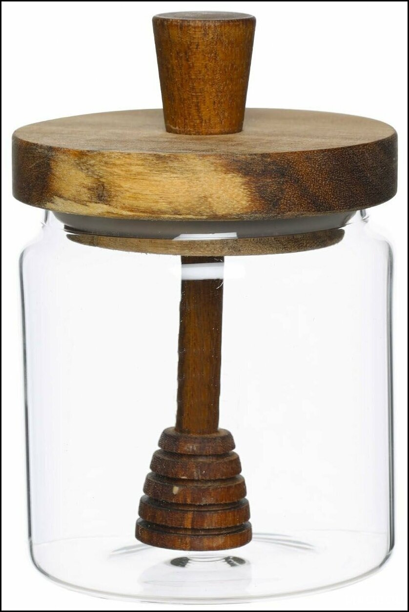 Банка для меда, 400 мл, с деревянной палочкой, стекло Б/дерево, MAODOU