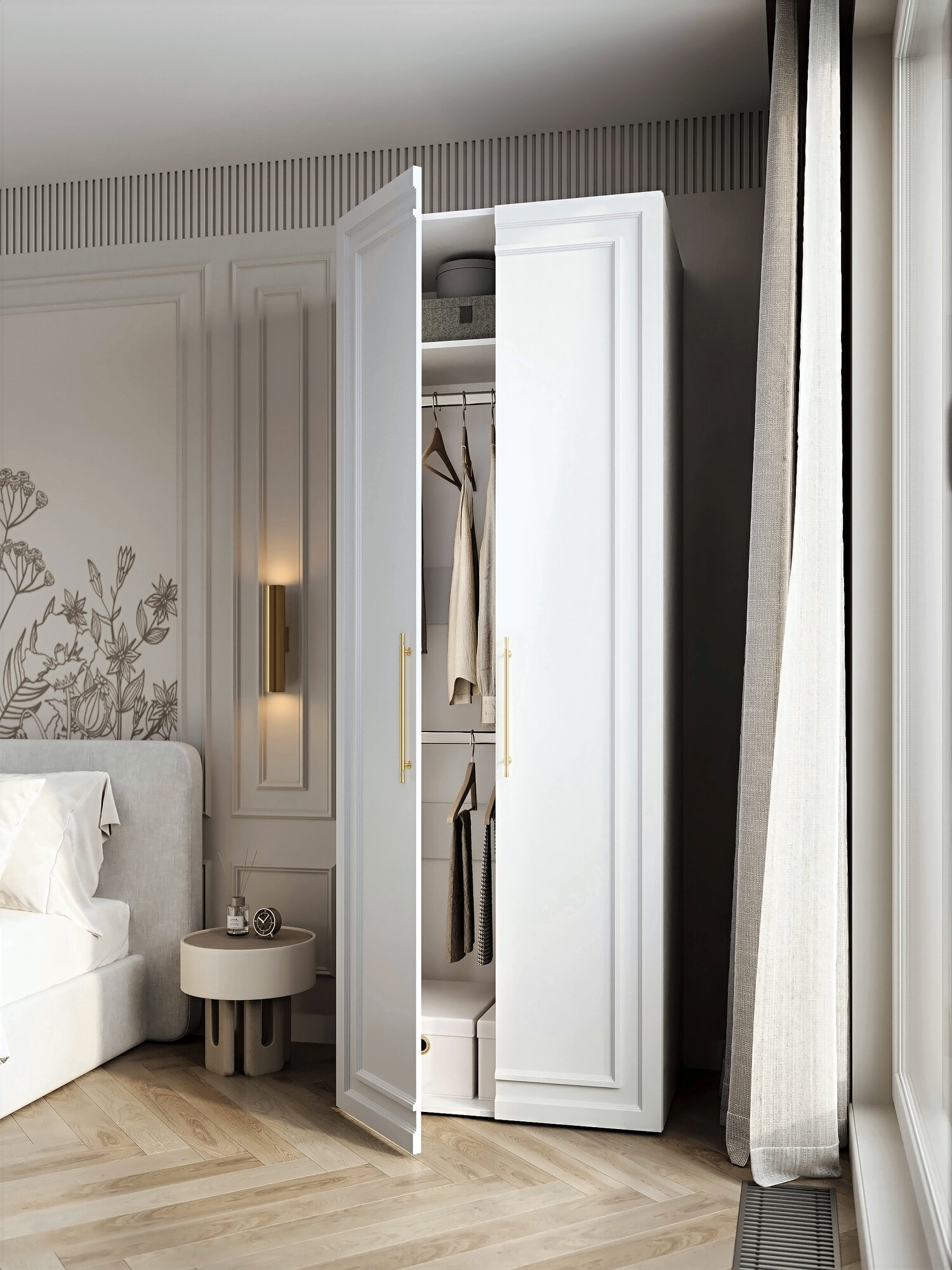 Шкаф шифоньер для одежды распашной Puzzlemebel Френсис, штанги, ширина 80 см, высота 220 см, белый