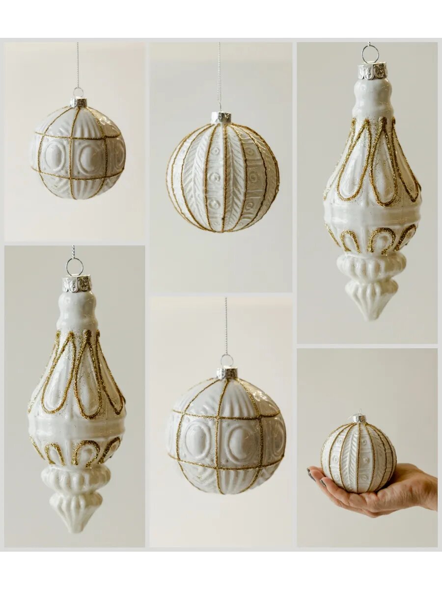 Стеклянные елочные игрушки , tkst набор 6шт.