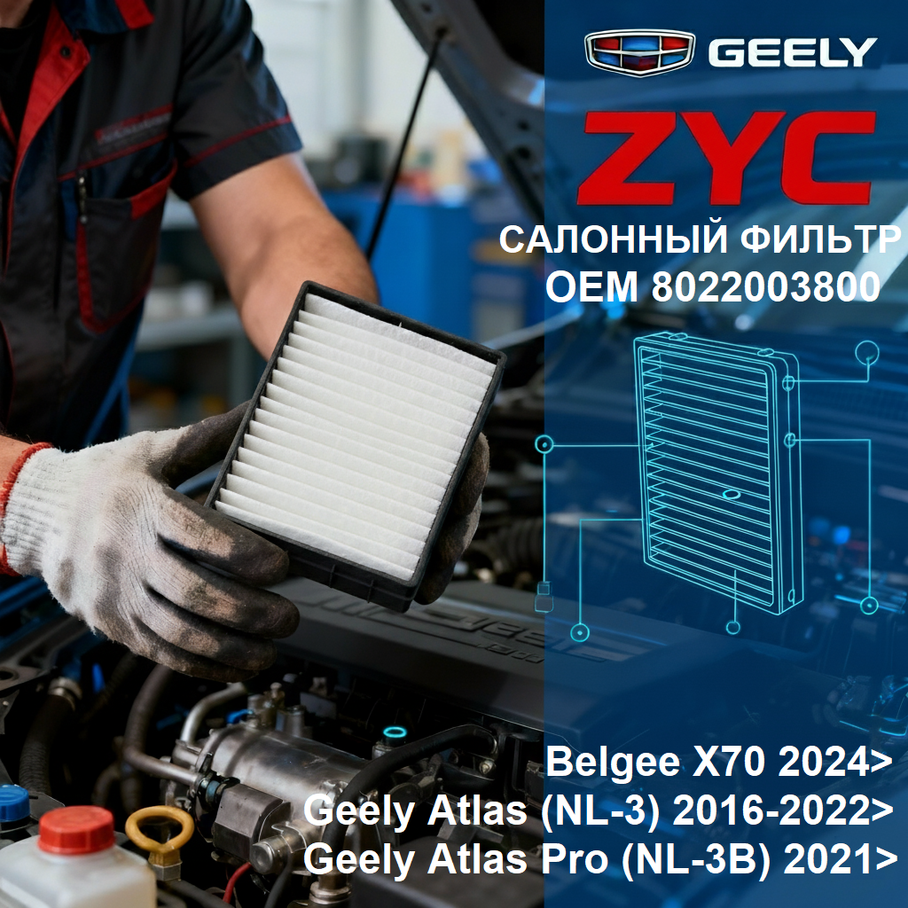 Салонный фильтр ZYC для Джили Атлас Geely Atlas (NL-3) 2016-2022 | (NL-3B) 2021> Belgee X70 2024 8022003800