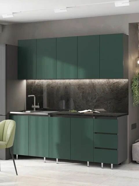 Кухонный гарнитур Челси 2м ЛДСП изумруд/графит со столешницей МИФ