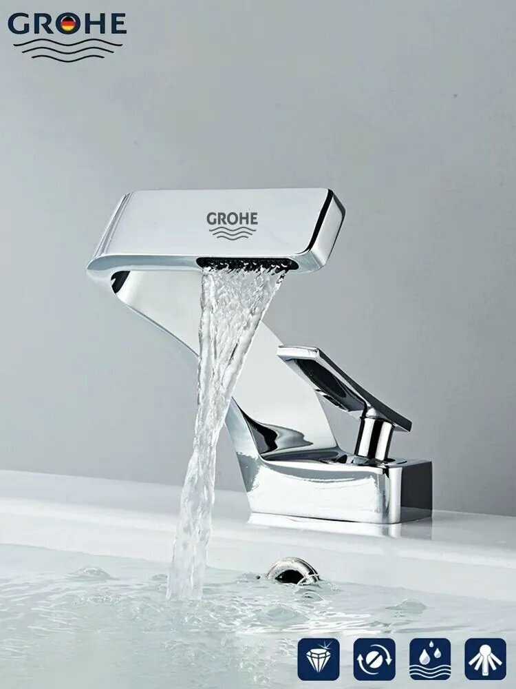 Смеситель для ванной комнаты, смеситель для раковины GROHE, медный креативный водопадный кран