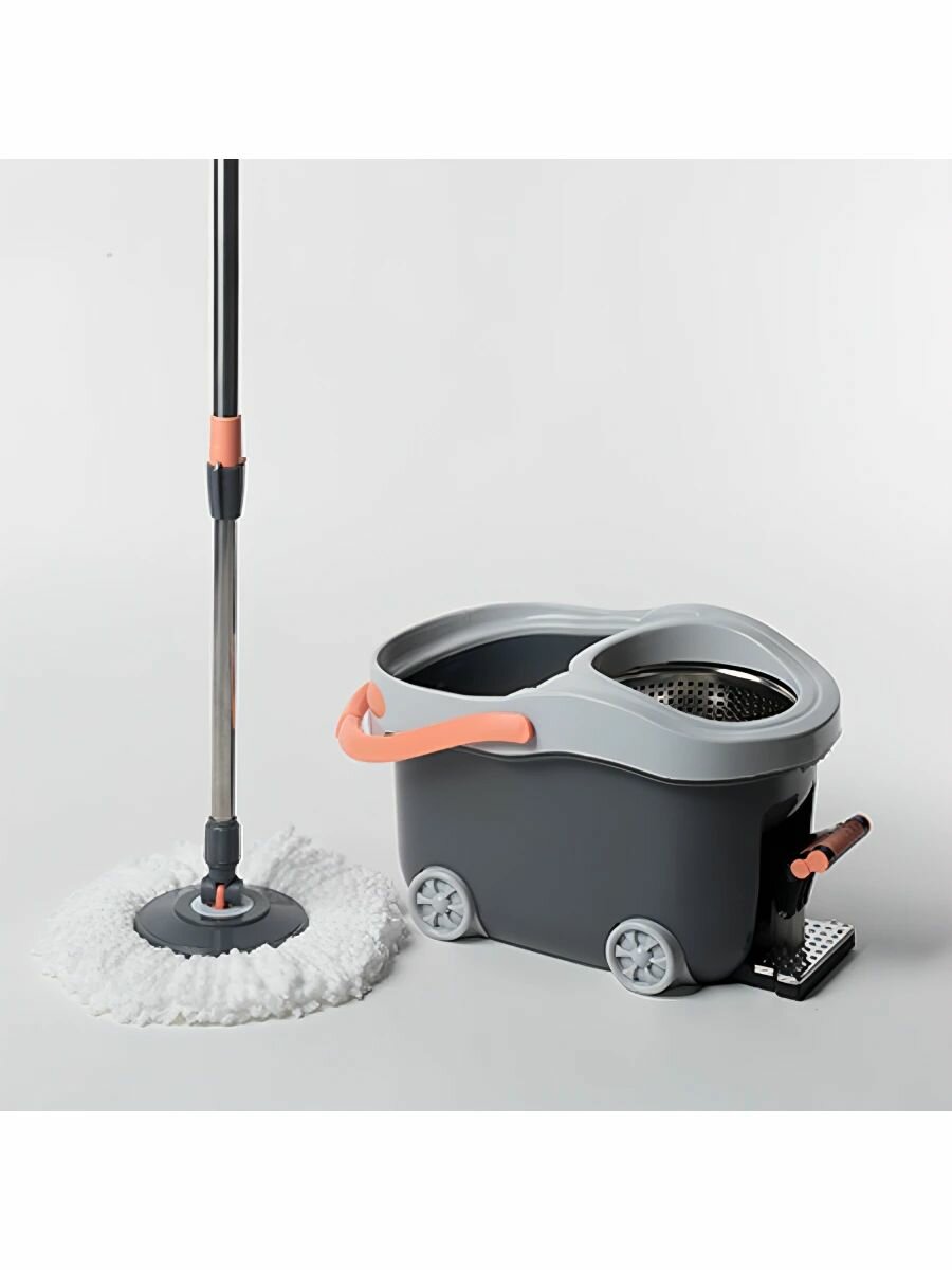 Швабра с ведром с педалью, центрифуга, 2 насадки из микрофибры