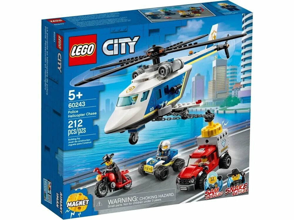 Лего City серия, LEGO 60243 Погоня на полицейском вертолёте, lego конструктор для мальчика, лего для девочек