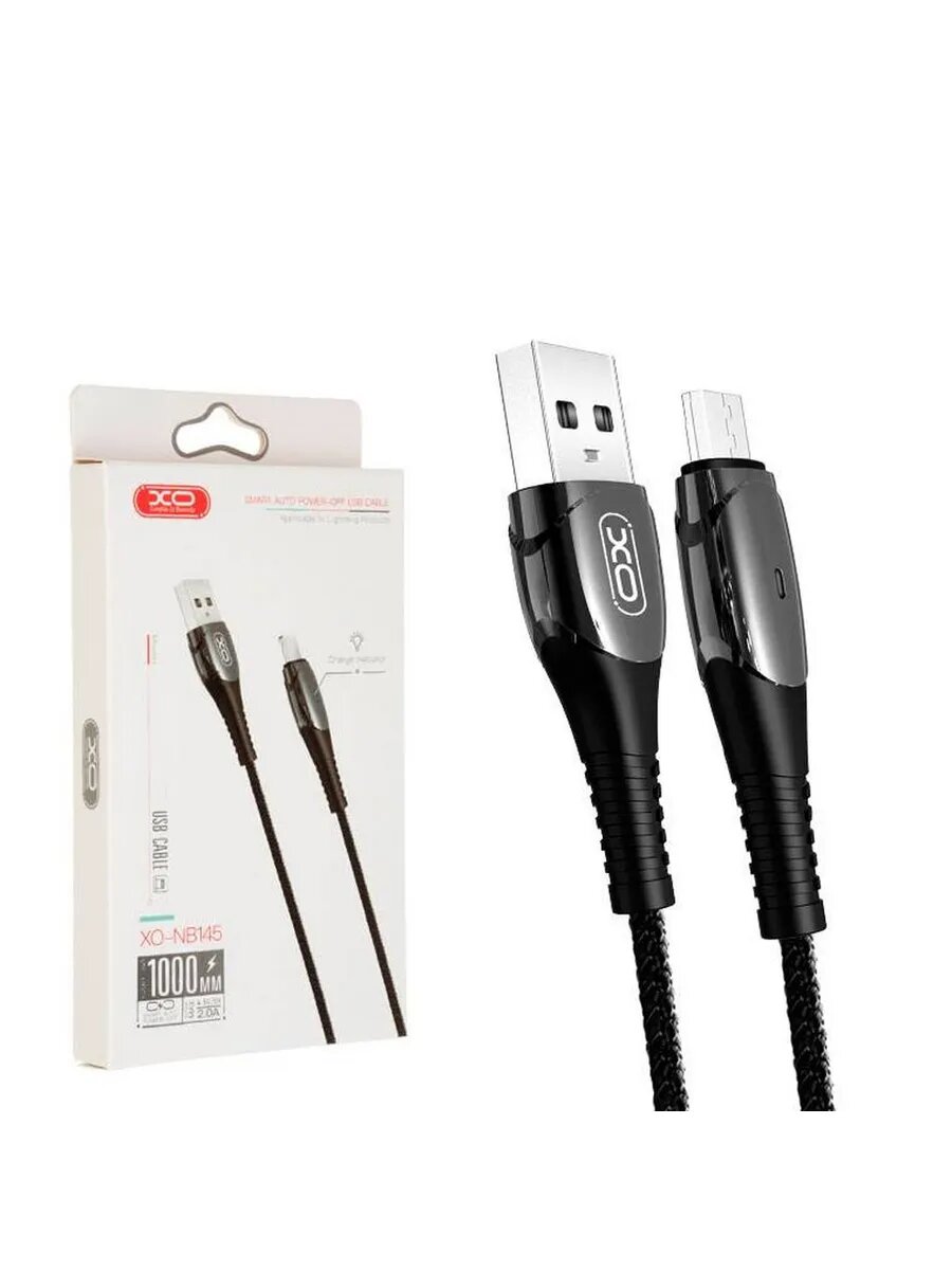 Кабель USB - микро USB, XO, NB145, Smart Chipset, 2.4А, 1м, черный