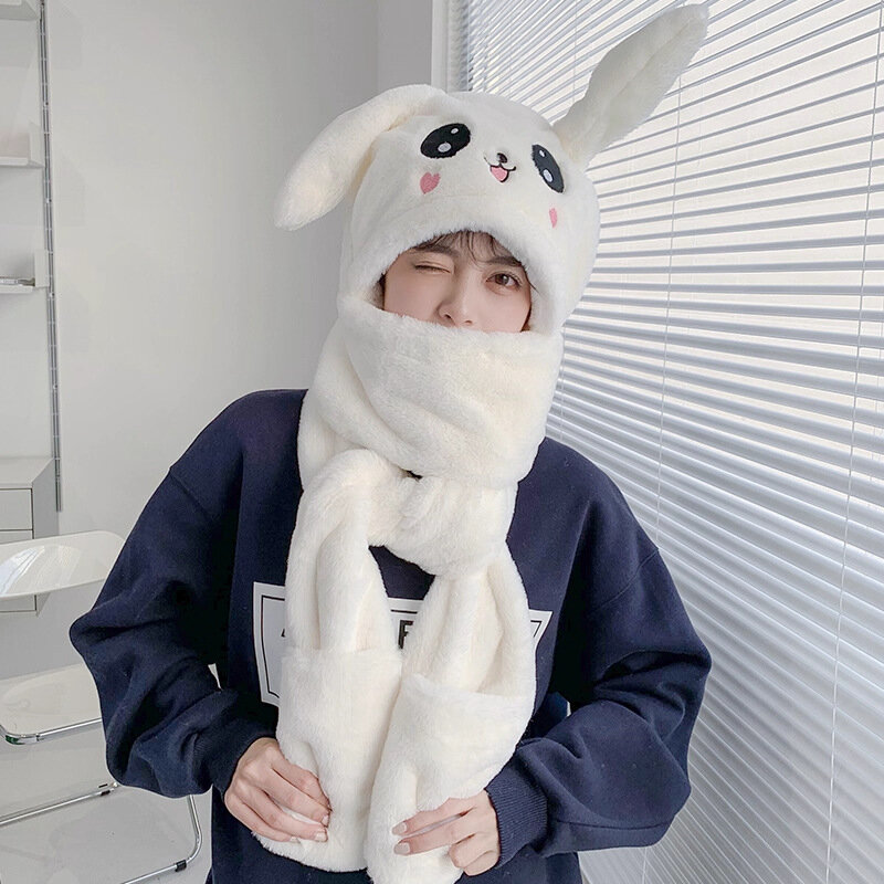 Детская шапка, осенне-зимняя женская шапка и шарф с подвижными ушками кролика, новый милый шарф 2025 года для мальчиков и девочек