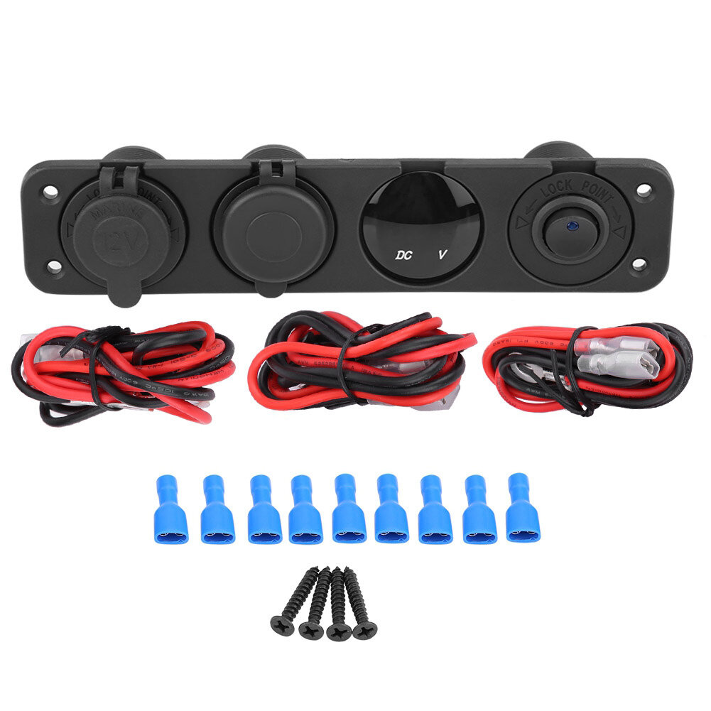 12-24 В синяя светодиодная панель с двумя USB-портами, вольтметром, гнездом прикуривателя и выключателем на 4 отверстия