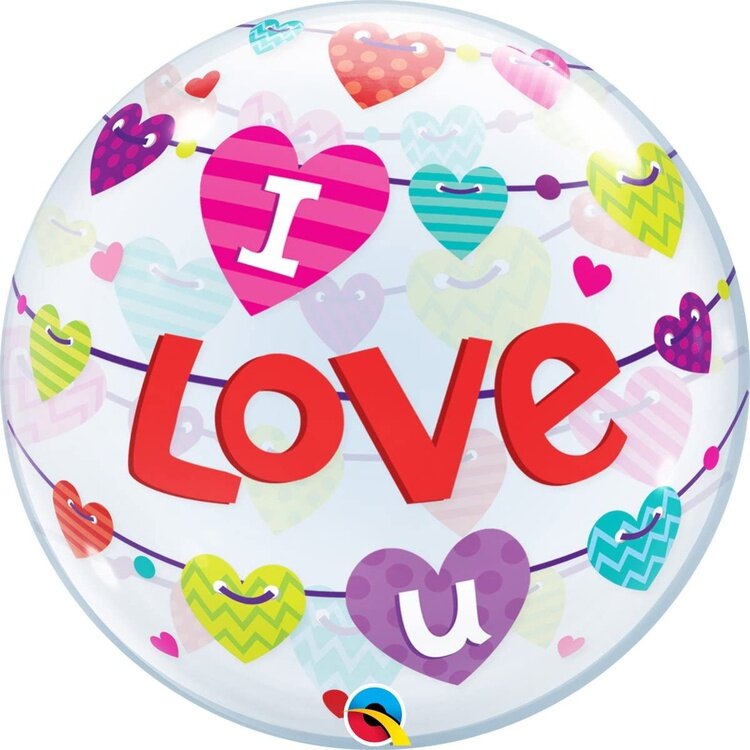 Воздушный шарик КНР bubble, 22", I Love You, гирлянда сердца