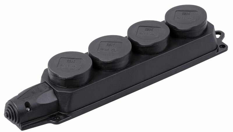 Колодка удлинителя IEK Омега, каучук, четырехместная, с защитными крышками, IP44