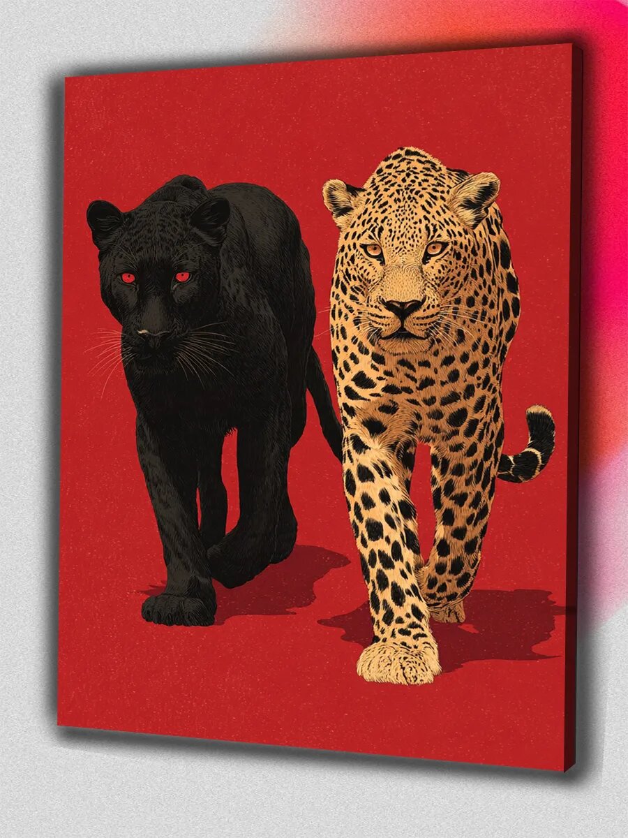 Картина по номерам на холсте Пантера и Леопард 40 на 50
