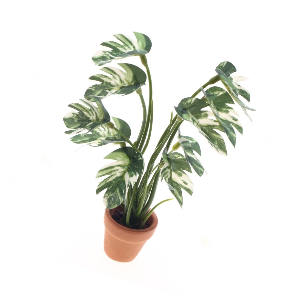 Реалистичная Белая Пестролистная Монстера Искусственное Растение Для Кукольных Домиков Миниатюрное Украшение Пластиковый Лист Аксессуар