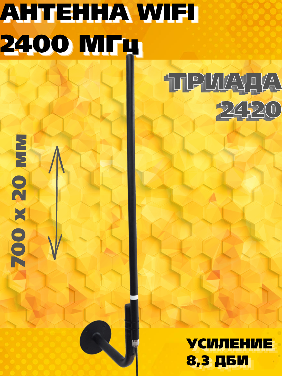 Всенаправленная антенна WiFi для роутеров Триада-2420 SOTA 2400 МГц (8,3 дБи), разъем N-F
