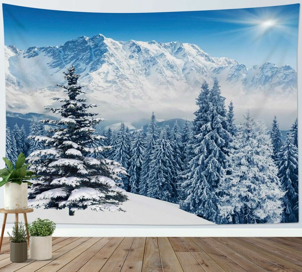 Гобелен зимний пейзаж лес снежная гора
