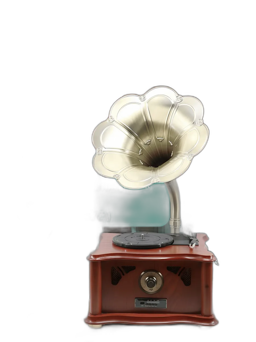 Виниловый проигрыватель граммофон с металлической трубой