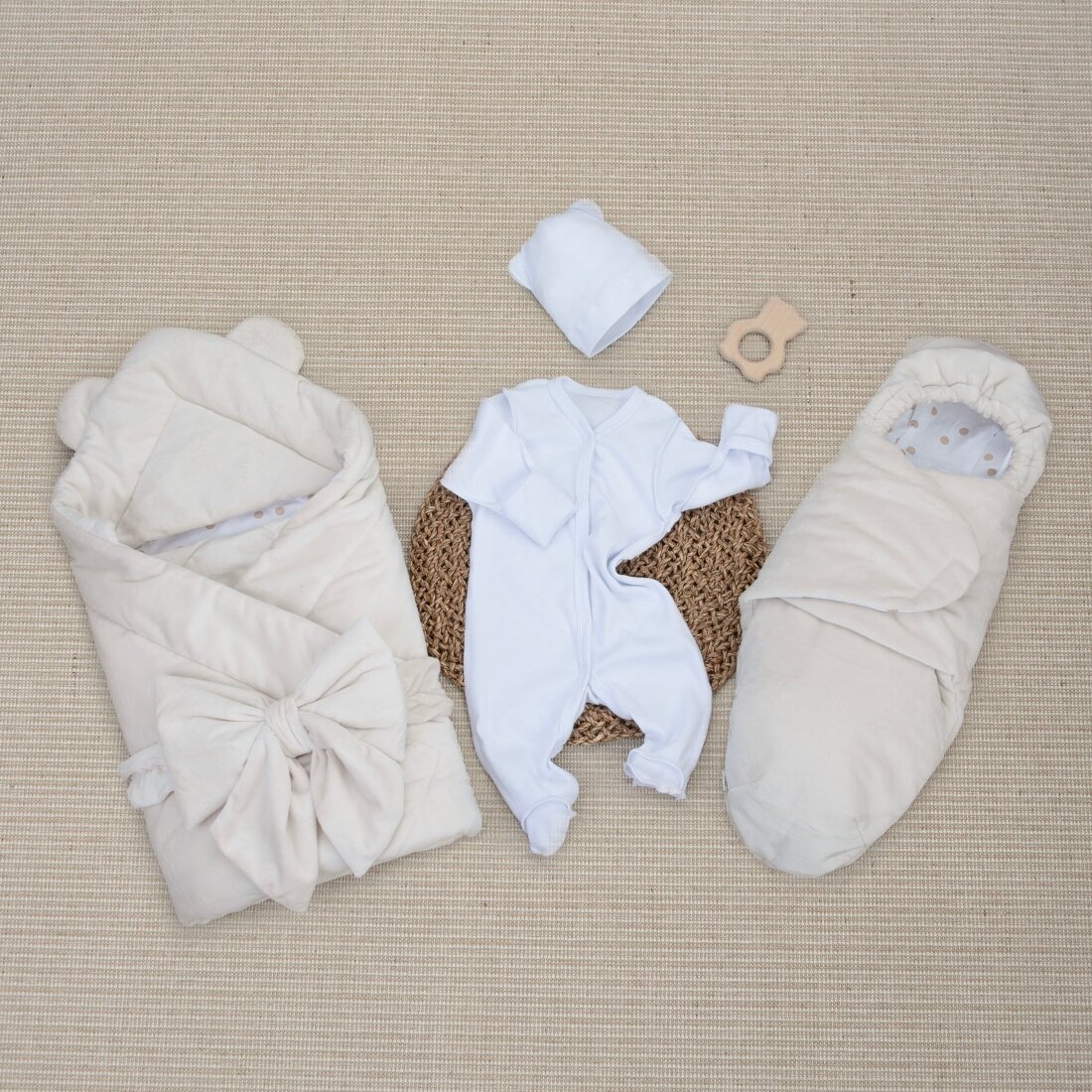 Комплект на выписку 5 предметов "Медвежонок", демисезонный, светло-бежевый